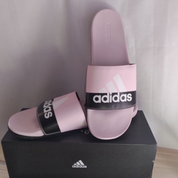 adidas | Shoes | Adidas Slides Mens Size 8 Pink Black Adilette Comfort ...